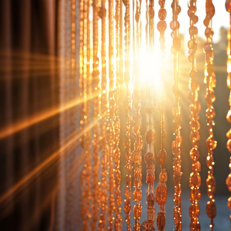 Sun Rays Filtering through a Beaded Curtain Casting a Dreamy Et Stock ...