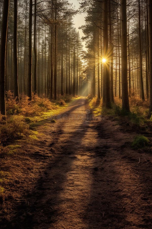 Sun rays in the forest stock illustration. Illustration of natural ...