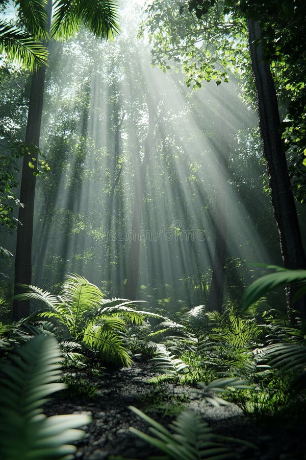 Sun Rays through Forest Canopy Stock Illustration - Illustration of ...