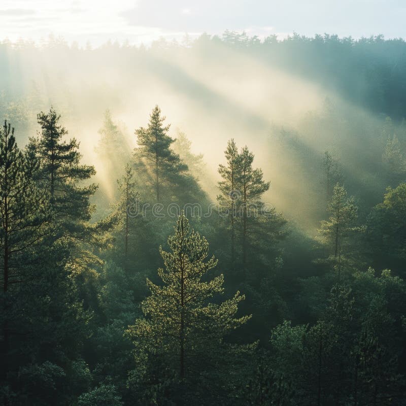 Sun Rays in Forest stock illustration. Illustration of forest - 334814018