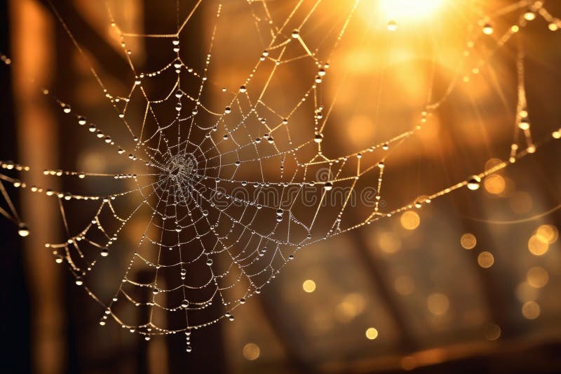 Sun Rays Illuminating Diamond Dust on a Spider Web Stock Illustration ...
