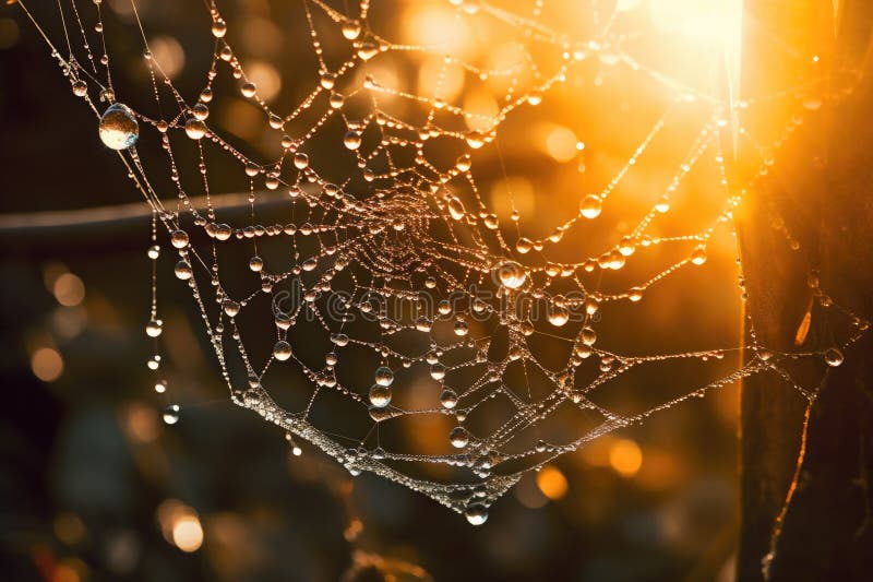 Sun Rays Illuminating Diamond Dust on a Spider Web Stock Illustration ...