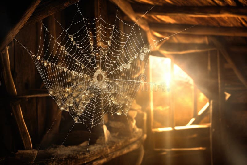 Sun Rays Illuminating Diamond Dust on a Spider Web Stock Illustration ...
