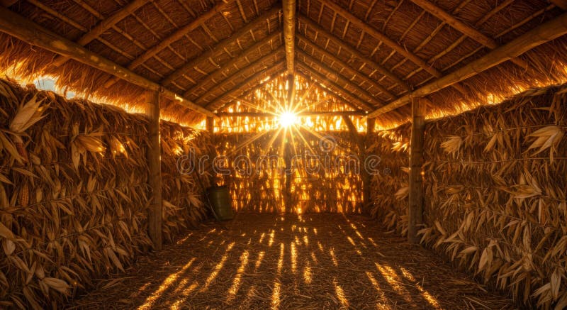 Sun Rays Illuminating a Rustic Corn Crib Stock Illustration ...