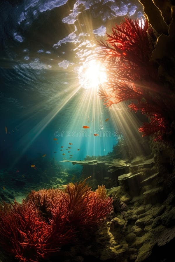 Sun Rays Illuminating Underwater Coral Reef Stock Illustration ...