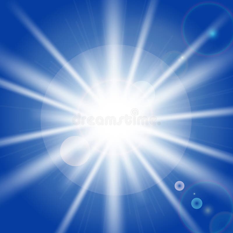 Sun Rays and Light Effects on Blue Sky. Stock Vector - Illustration of ...