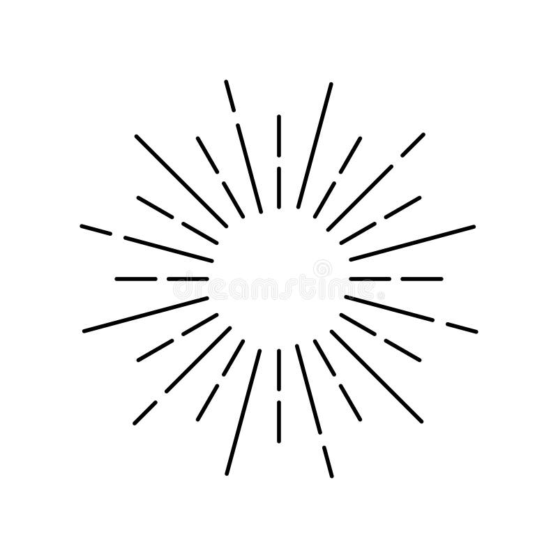 Sun Rays, Light Rays Linear Drawing on White Background Stock ...