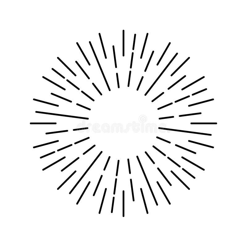 Sun Rays, Light Rays Linear Drawing on White Background Stock ...