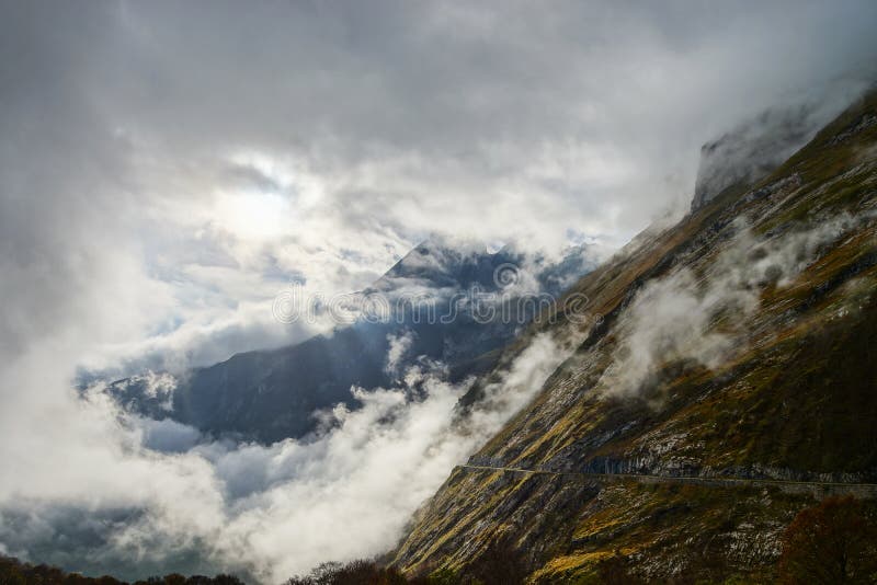 Sun Rays Lighting through the Clouds in High Pyrenees Stock Photo ...