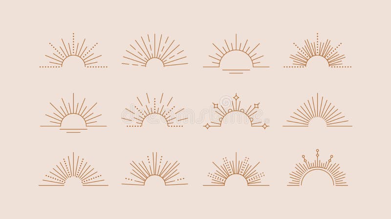 Sun Rays Line Design Elements. Vector Boho Logos Stock Vector ...