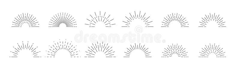 Sun Rays Linear Drawing Isolated. Vintage Sunburst Set Stock Vector ...