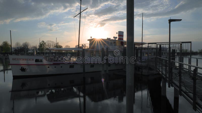 Sun Rays Over Historic Ship Austria in Bregenz on Lake Constance ...