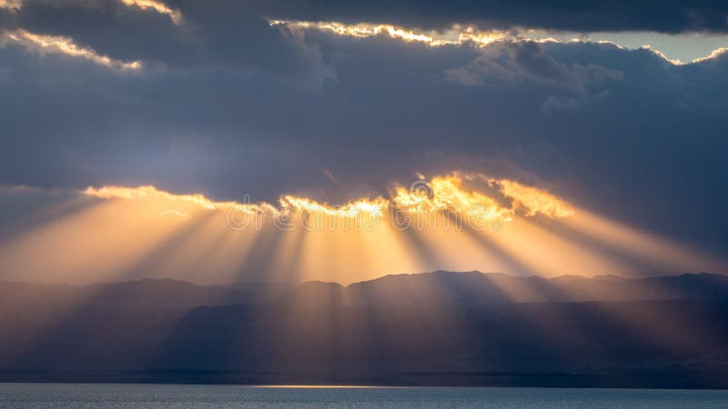 Sun Rays Over the Mountains of Jerusalem Stock Image - Image of beach ...