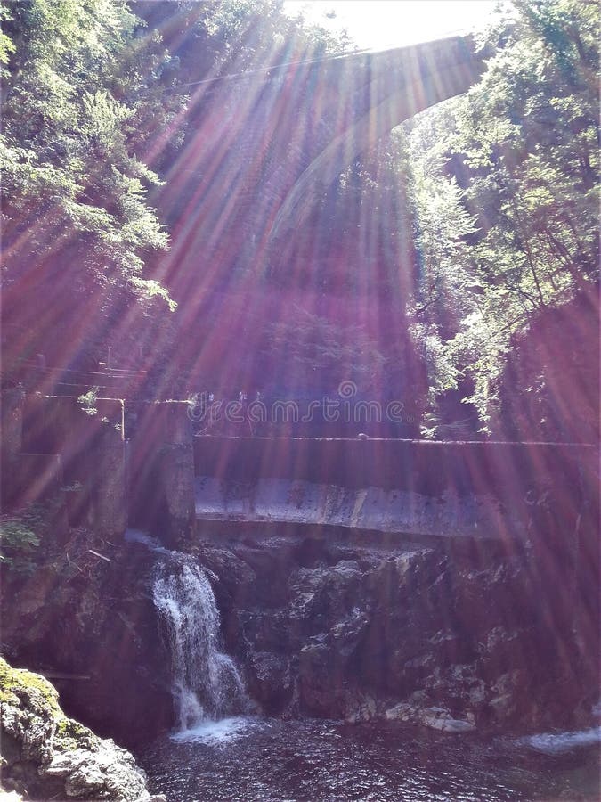 Sun Rays Over Sum Waterfall Near Bled Stock Image - Image of blejska ...