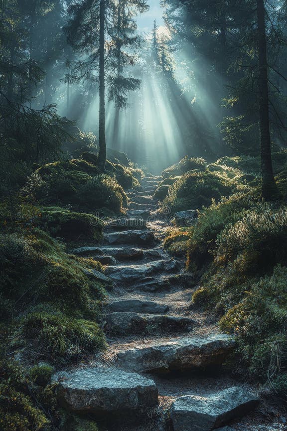 Sun Rays Paint a Lively Green Tableau of Light and Shadow on a Forest ...