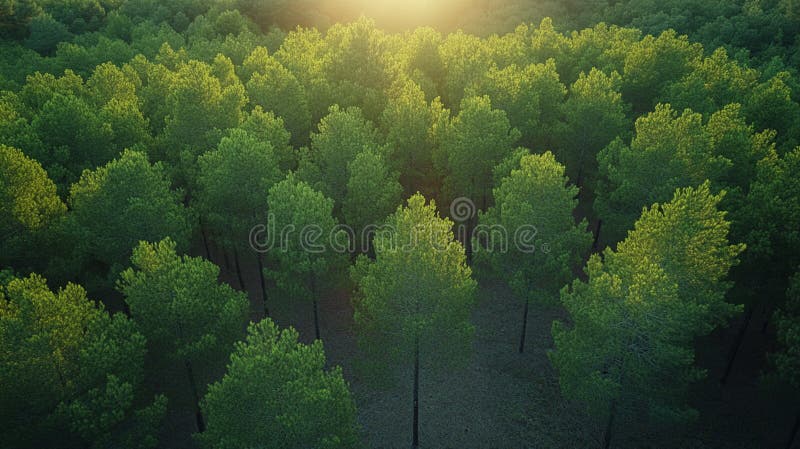 Sun Rays Penetrating through Dense Cedar Tree Canopy - Aerial ...