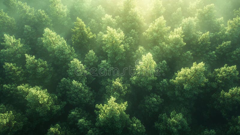 Sun Rays Penetrating through Dense Cedar Tree Canopy - Aerial ...