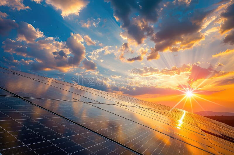 Sun Rays Piercing through Clouds Over Solar Panels Stock Image - Image ...
