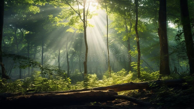 Sun Rays Piercing through the Dense Forest Illuminating Green Foliage ...