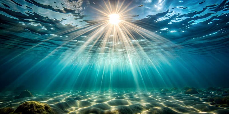 Sun Rays Piercing through the Water in an Underwater View of the Ocean ...