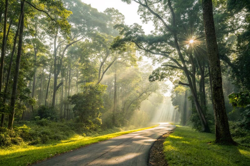 Sun Rays in Rainforest Morning Stock Illustration - Illustration of ...
