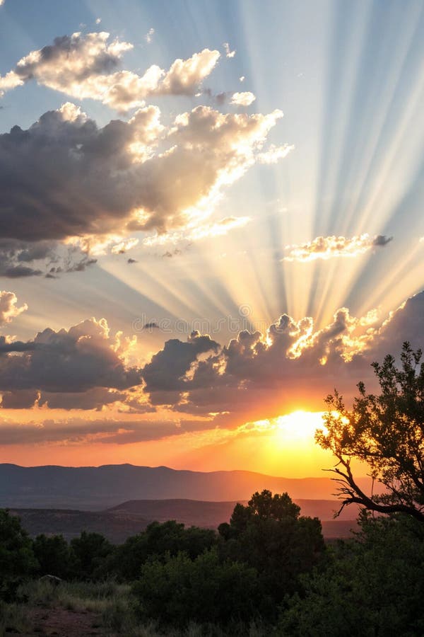 Sun Rays. Rays of Sun Shining through the Clouds at Sunset Stock ...