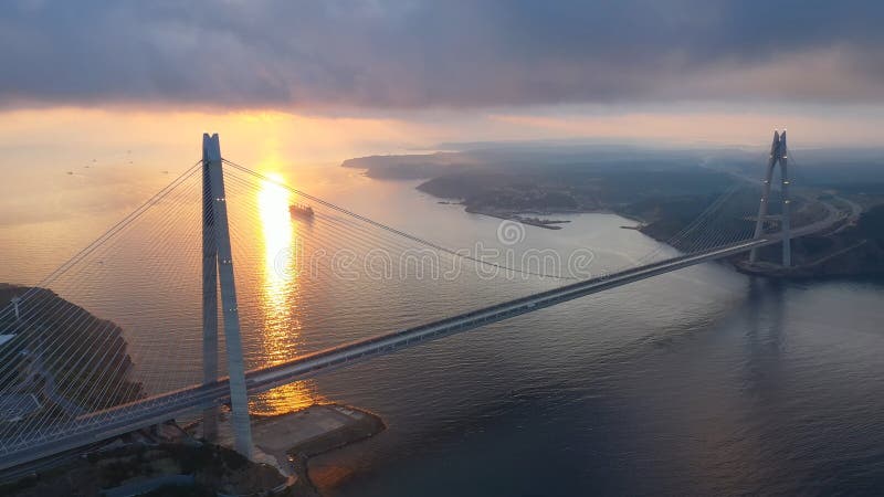 Aerial View of Istanbul S 3rd Cable Bridge YSS at Sunset Stock Image ...