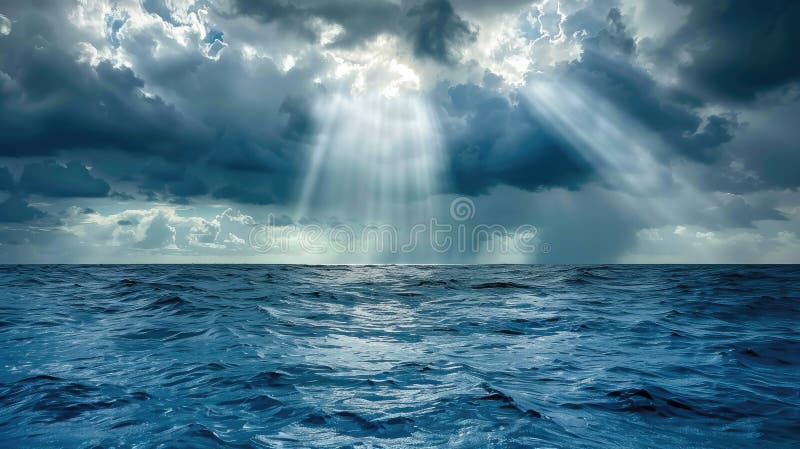 Sun Rays from the Clouds Reflecting Off Calm Sea Surface. Stock ...