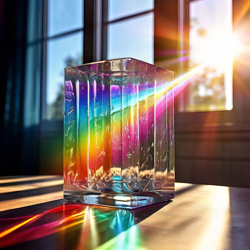 Sun Rays Refracting through a Glass Prism Creating a Dazzling D Stock ...