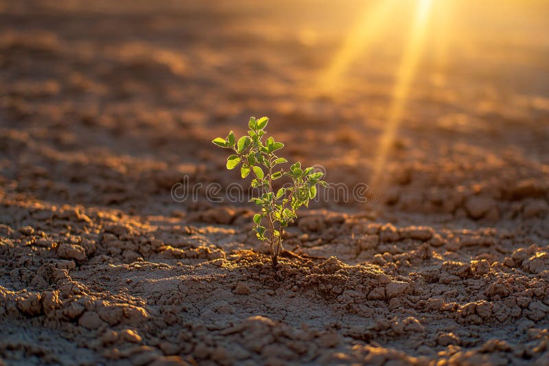 Sun Rays Scorching a Small Patch of Greenery in a Desert, Illustrating ...