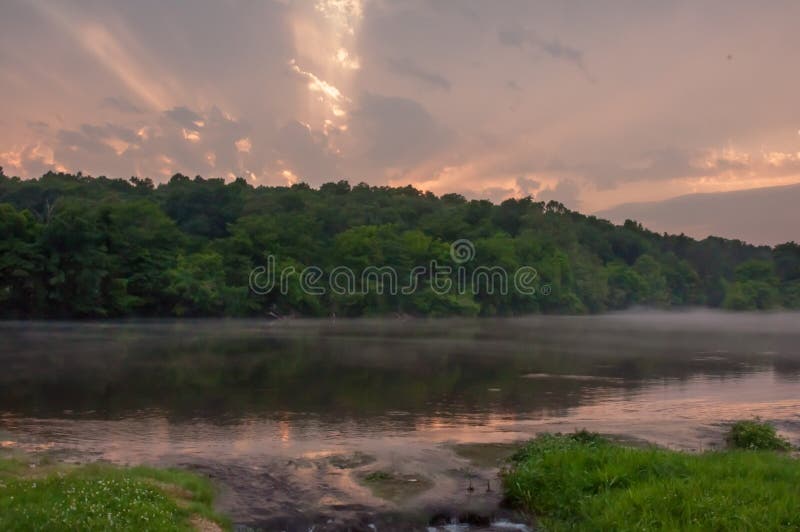 Sun Rays Shine Over the Spring River Stock Photo - Image of flow, green ...
