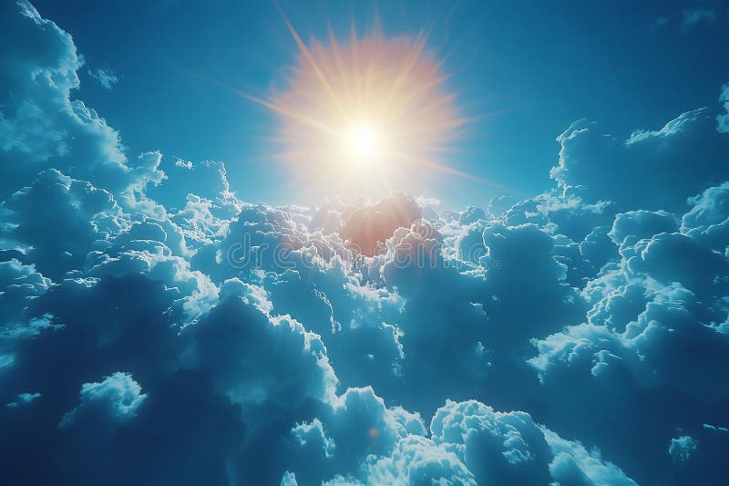 A Sun with Rays Shining from Above in the Blue Sky Stock Illustration ...