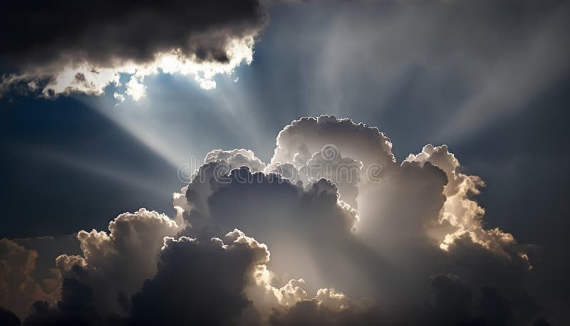 Sun Rays Shining through Dark Cloud. Dramatic Sky with Sun Rays Stock ...
