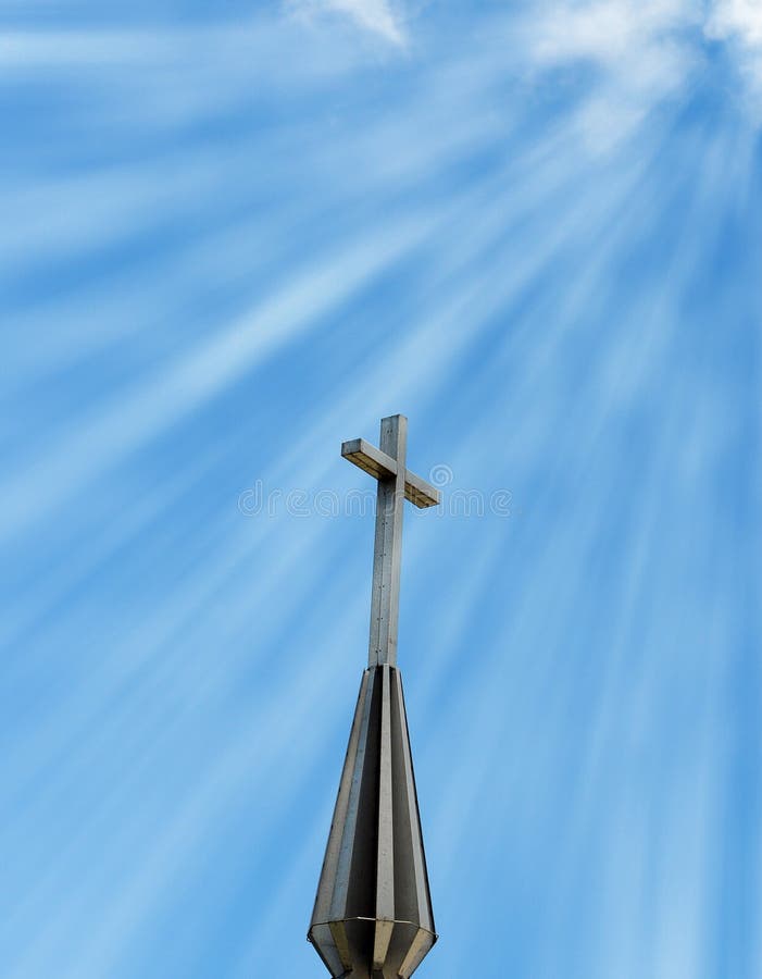 Sun Rays Shining Down on Cross Stock Photo - Image of religious ...