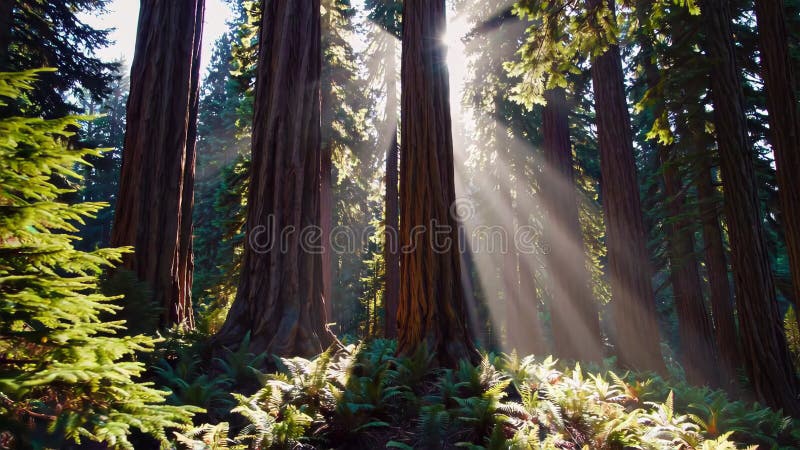 Sun Rays Shining through Tall Forest Trees Stock Footage - Video of ...