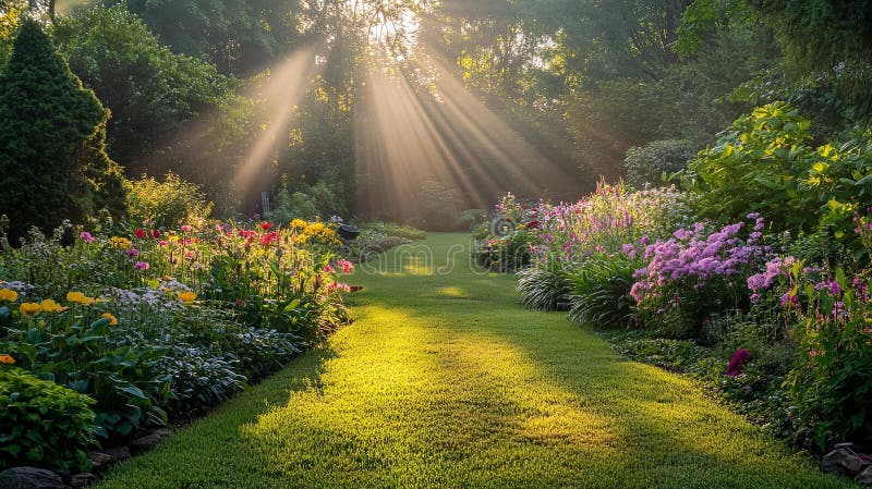 Sun Rays through Soft Petals in Garden . Stock Photo - Image of green ...