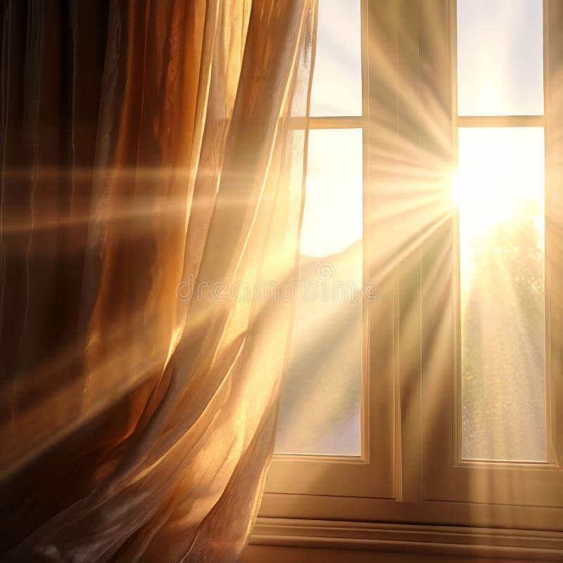Sun Rays Streaming through a Sheer Curtain Casting a Soft Intim Stock ...