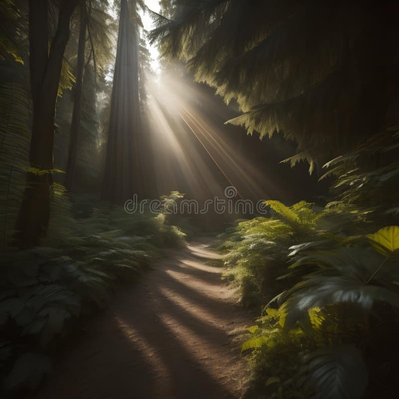 Sun Rays through the Trees in the Forest, Generative Ai Stock ...