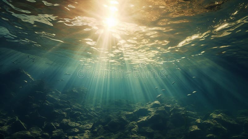 The sun rays underwater stock illustration. Illustration of diving ...