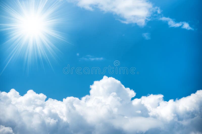Sun with Rays and White Clouds Stock Image - Image of pure, clouds ...