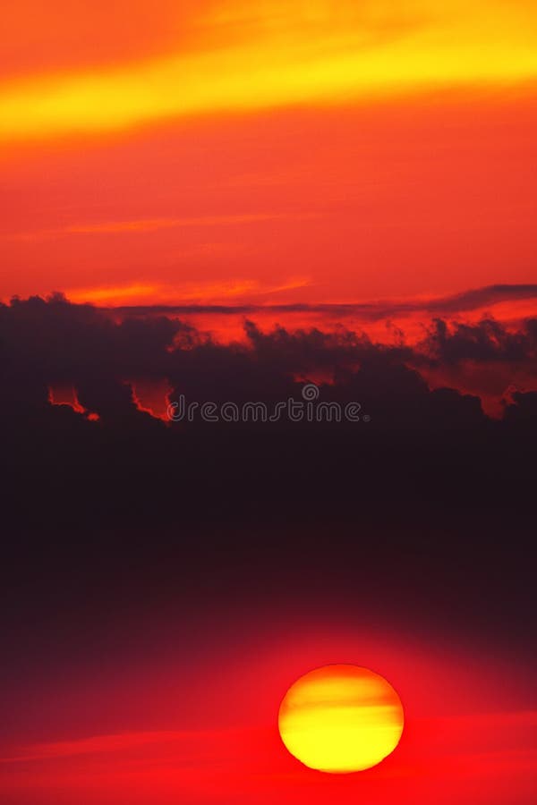 Sun in Red Sunset with Dark Clouds Stock Image - Image of twilight ...