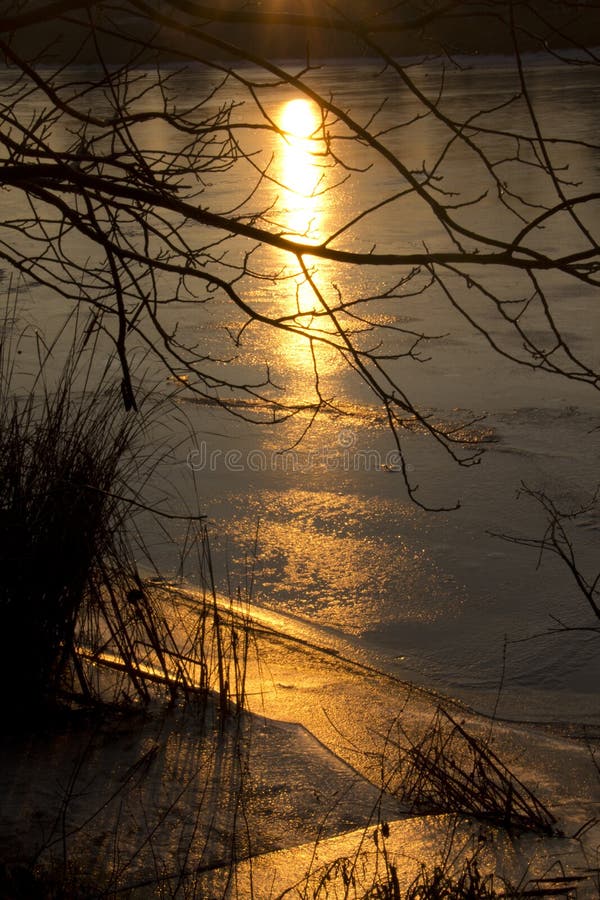 Solar Path on the Frozen Surface of a Reservoir Stock Image - Image of ...