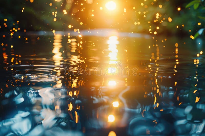 Sun Reflecting on Calm Water, Ideal for Nature Backgrounds Stock Photo ...