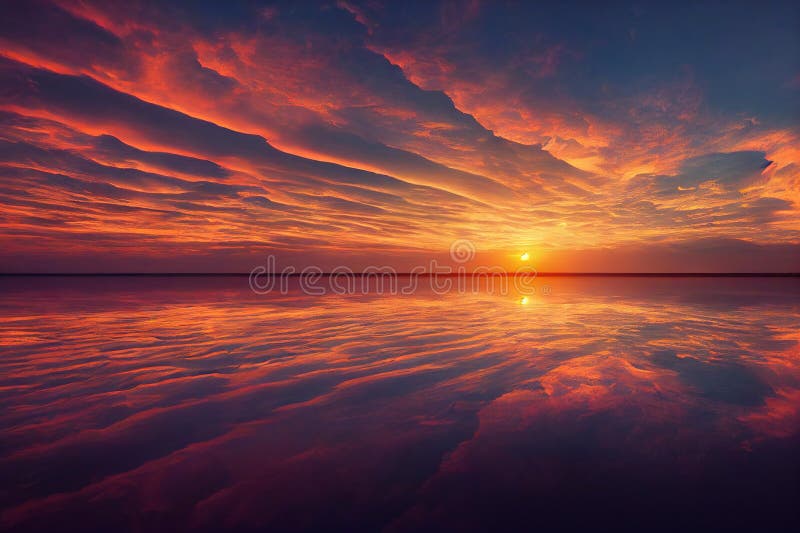 Sun Reflecting in Water Against Backdrop of Sunrise Dramatic Sky. Stock ...