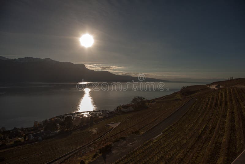 Sun Reflections in Lake Geneva, Switzerland. Stock Photo - Image of ...