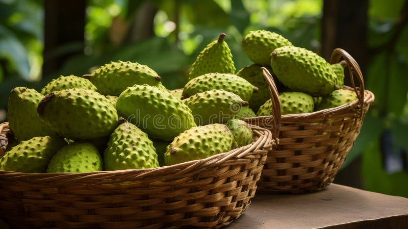 Sun-ripened Soursop Fruits in Baskets Stock Illustration - Illustration ...