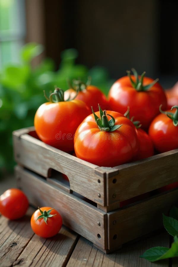 Sun Ripened Tomatoes in Rustic Crate, Wooden Table, Vegetable, Ripe ...