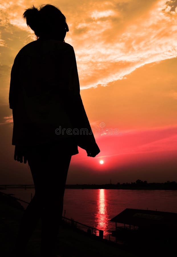Sun rise with girl siluate stock image. Image of people - 47620163