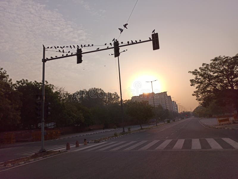 Sun Rise Morning View and Street View Stock Photo - Image of street ...