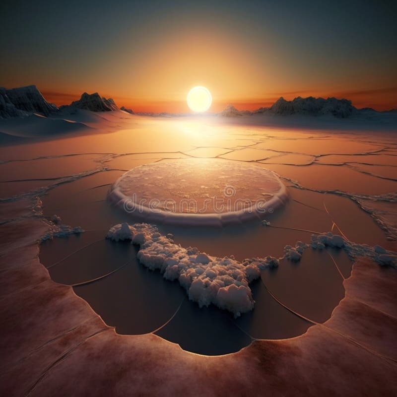 The Sun Rise Over the Icy Terrain of Mars. AI Stock Illustration ...